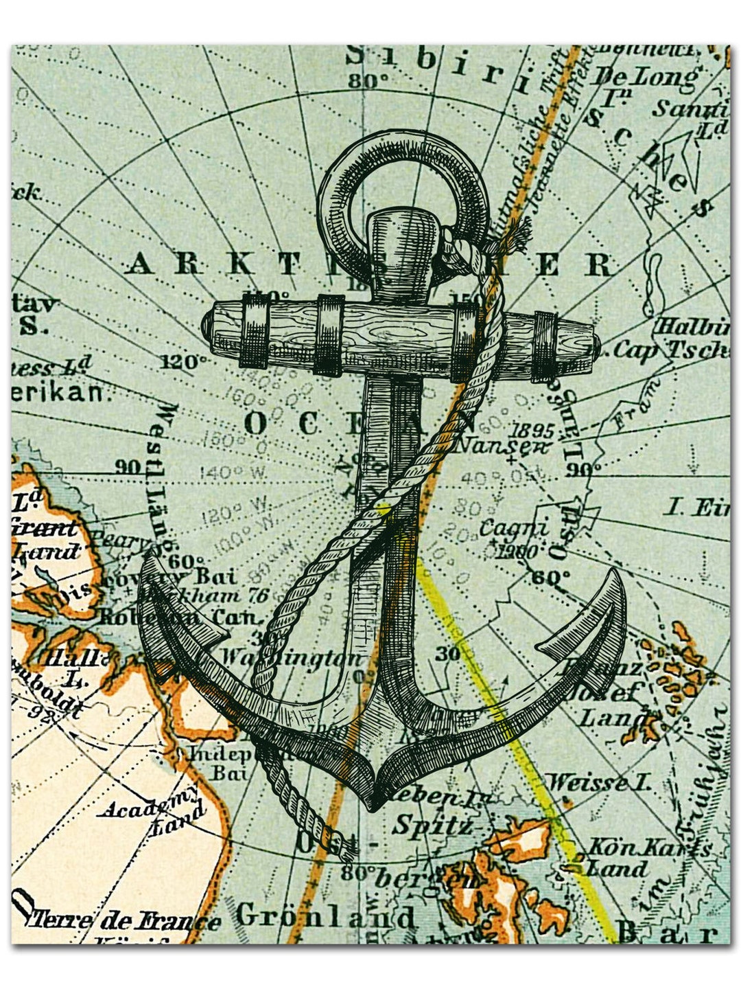 Nautical Map Anchor Print, Anchor Poster, Nautical Wall Hanging ...