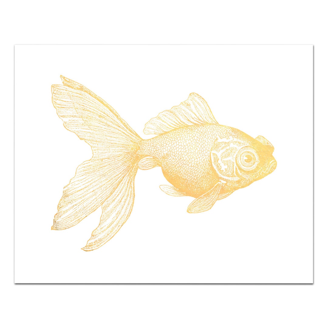 Goldy the Goldfish Print Gold Foil Goldfish Art Nautical - Etsy