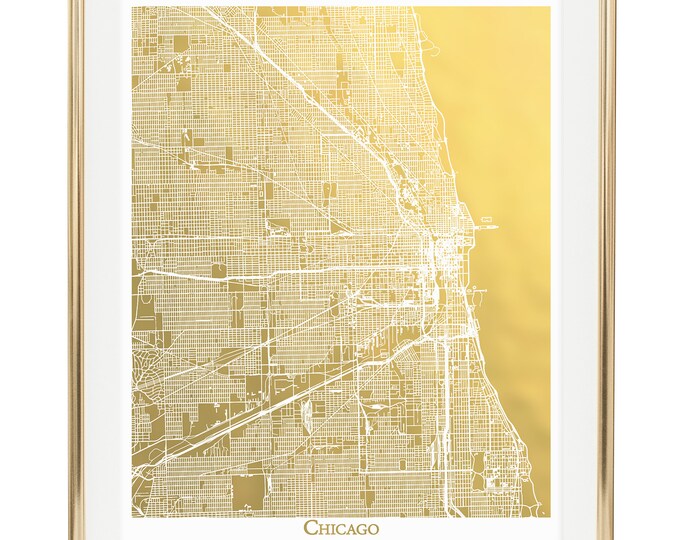 Chicago Map, Chicago Print, Gold Foil Print, Gold Foil Map, Chicago ...