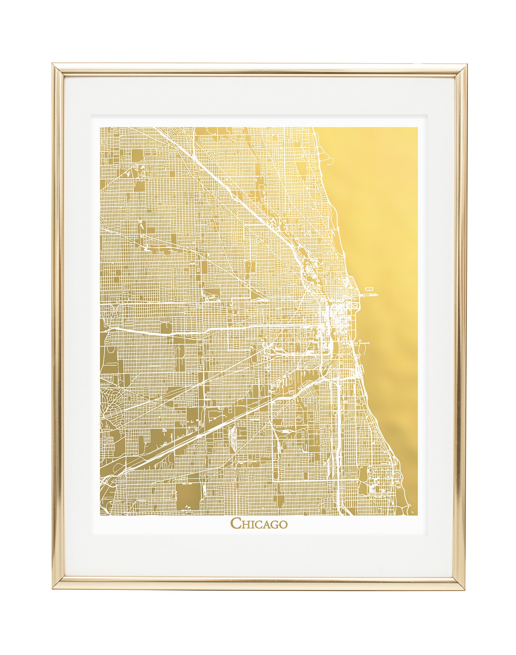 Chicago Map, Chicago Print, Gold Foil Print, Gold Foil Map, Chicago ...
