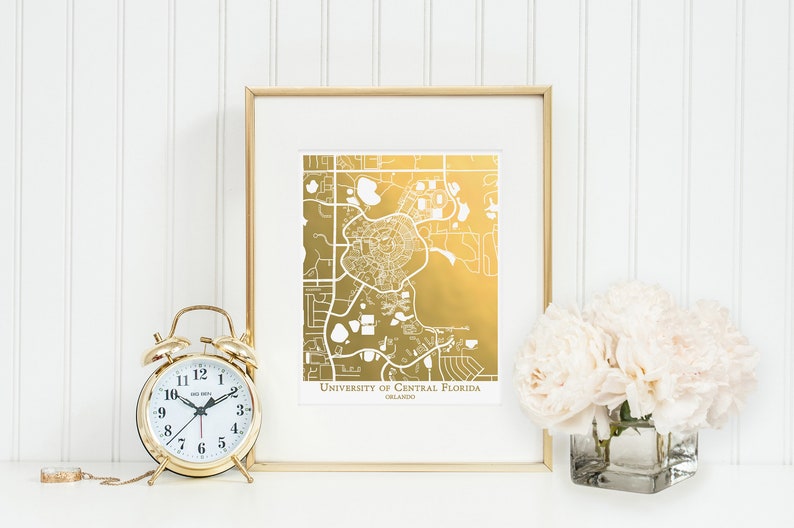 University Of Central Florida Campus Map Gold Foil Map Of The Etsy Uk