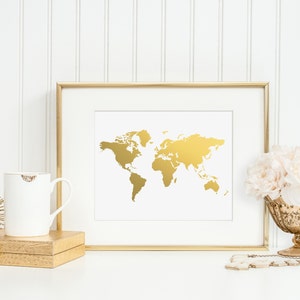 World Map Print, Gold Foil Map, Gold World Map, Gold Map Print, Map of ...