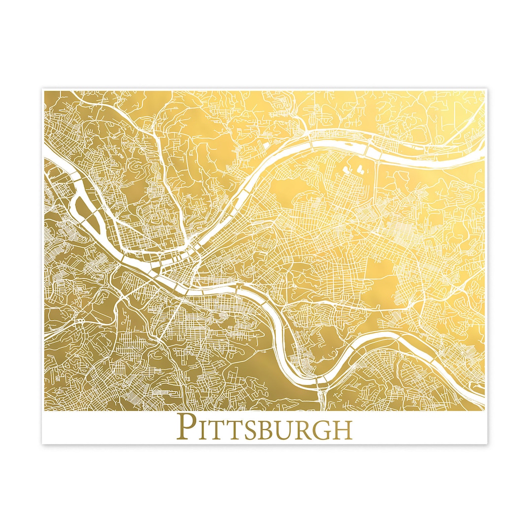 Pittsburgh Map, Gold Foil Print, Office Wall Decor, Map Print ...