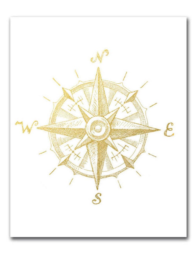 Nautical Compass Gold Foil Print the Golden Compass Print - Etsy UK