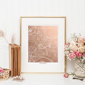 Cincinnati Map, Art Deco Map in Rose Gold, Map of Cincinnati, Foil Map ...