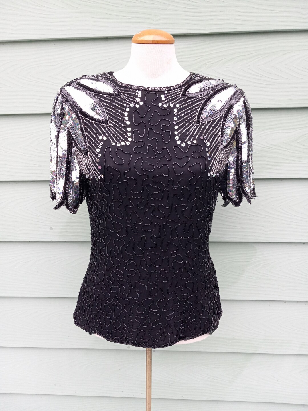 Gorgeous Heavily Beaded and Silver Sequined Power Shoulder Glam Rock ...