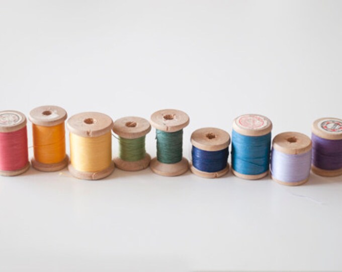 Vintage Wooden Spools With Thread Rainbow Colors Made in - Etsy