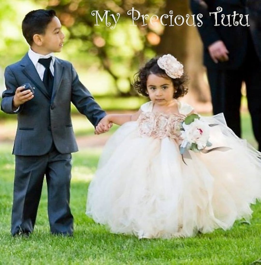 Ivory and Beige Flower Girl Dress - Flower Girl Tulle Dress - Tulle ...