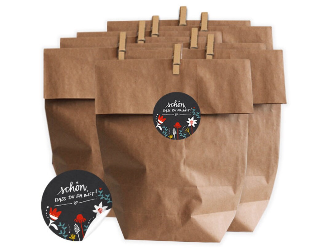 Gift Bags Set With 24 Stickers in Black Kraft Paper Bags & - Etsy Australia