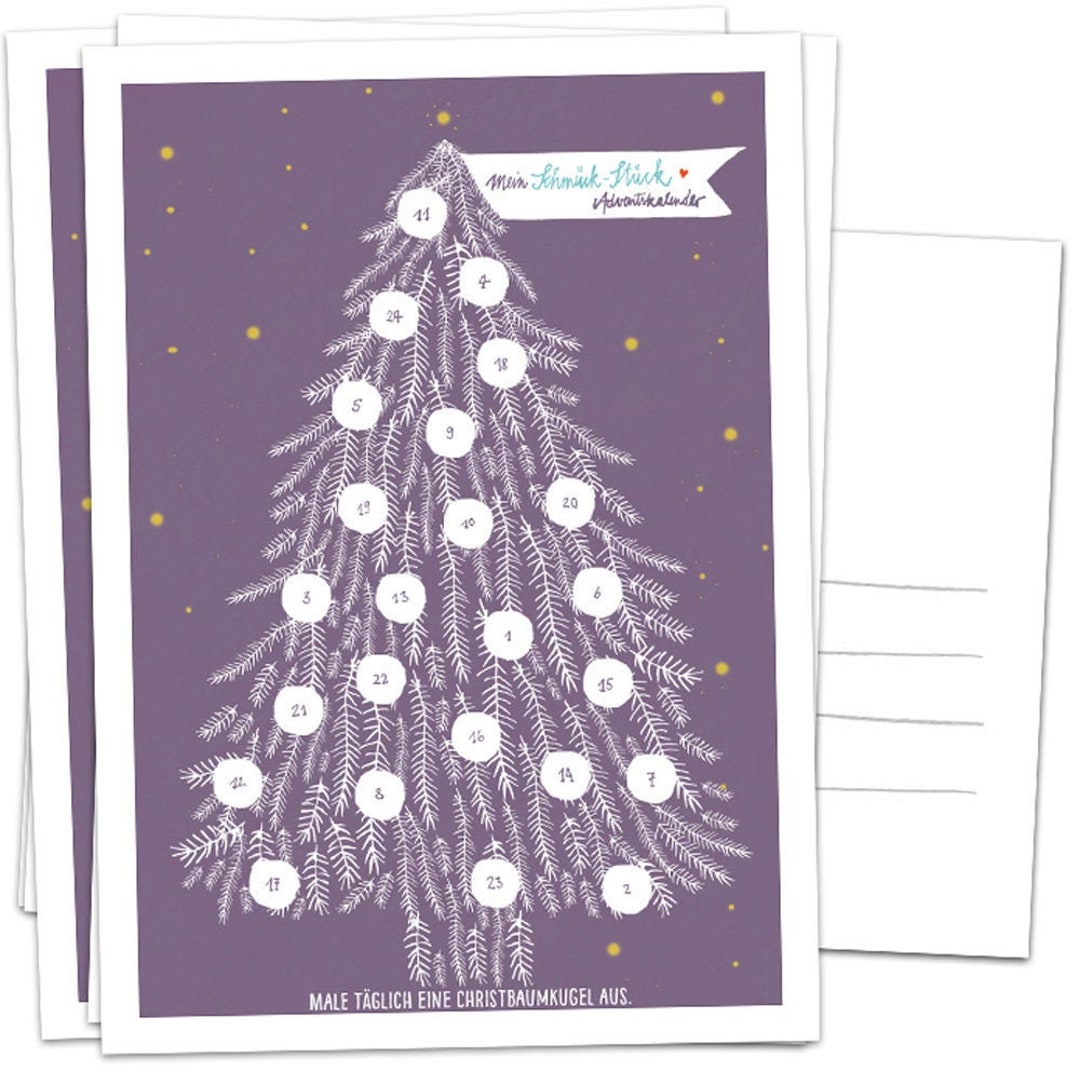 Mini Advent Calendar, 5 Postcards With Tree Balls to Color Alternative ...