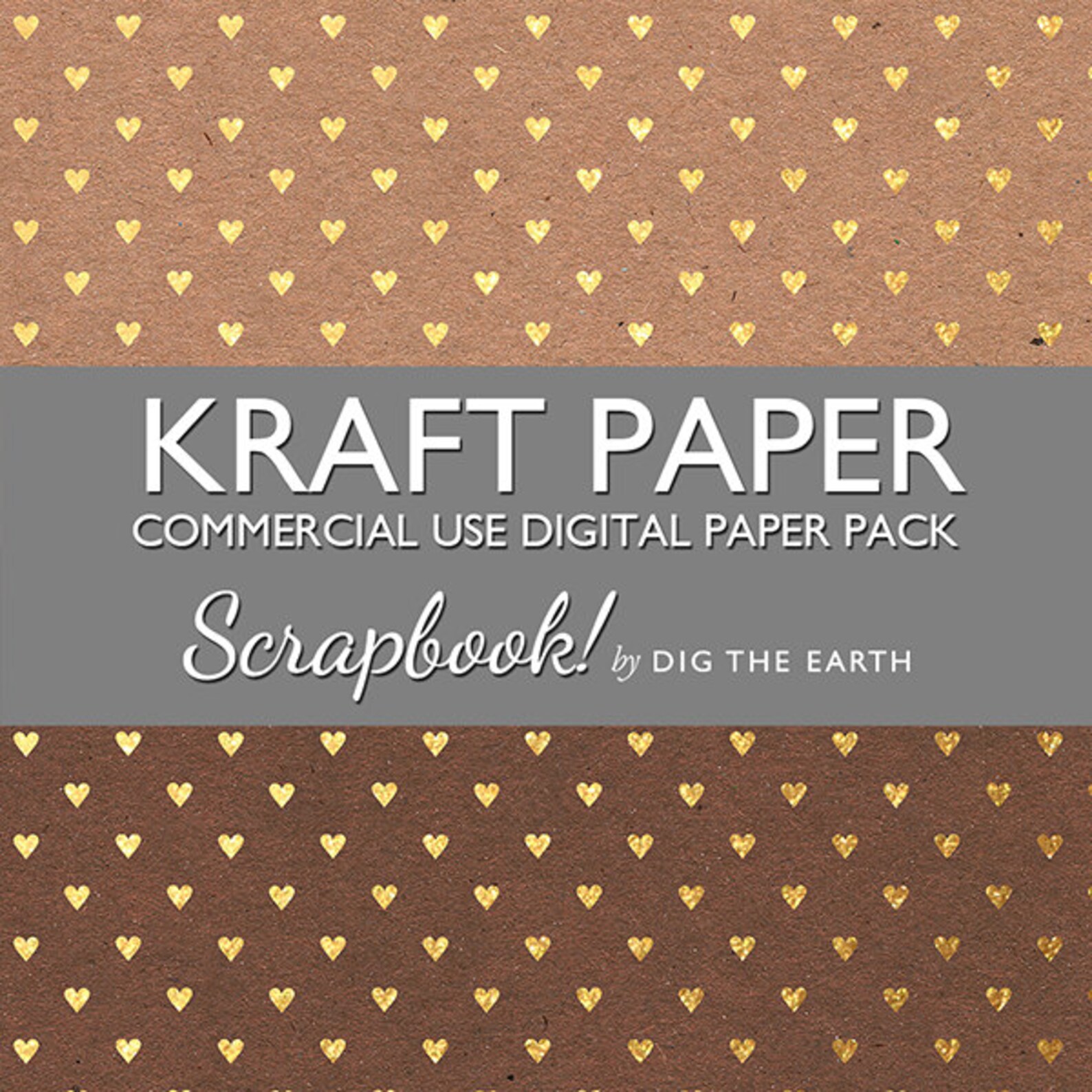 INSTANT DOWNLOAD Kraft Paper With Gold Hearts Digital Collage Sheets ...
