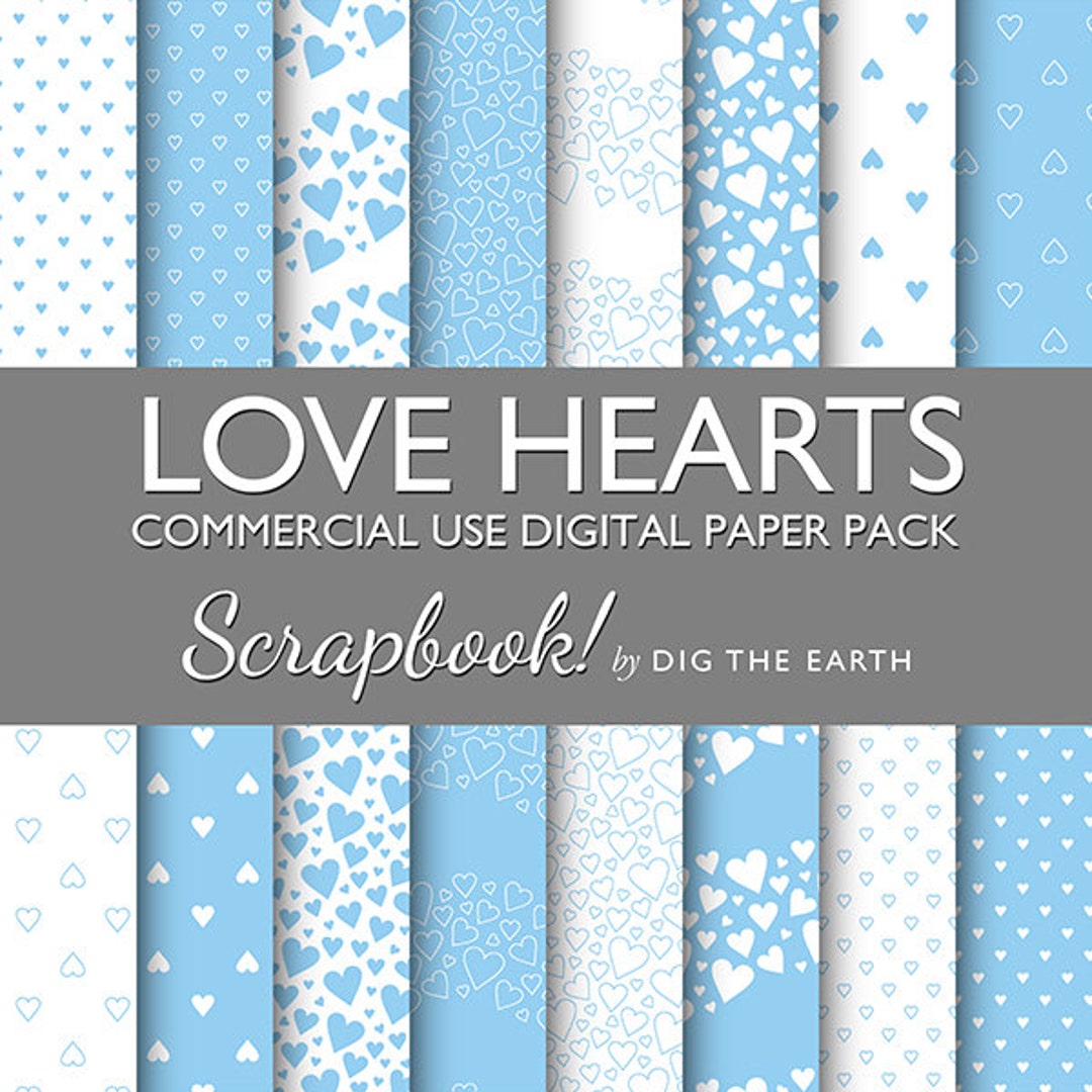 Love Hearts Baby Blue Digital Paper: 12x12 Scrapbook Kit (digital ...