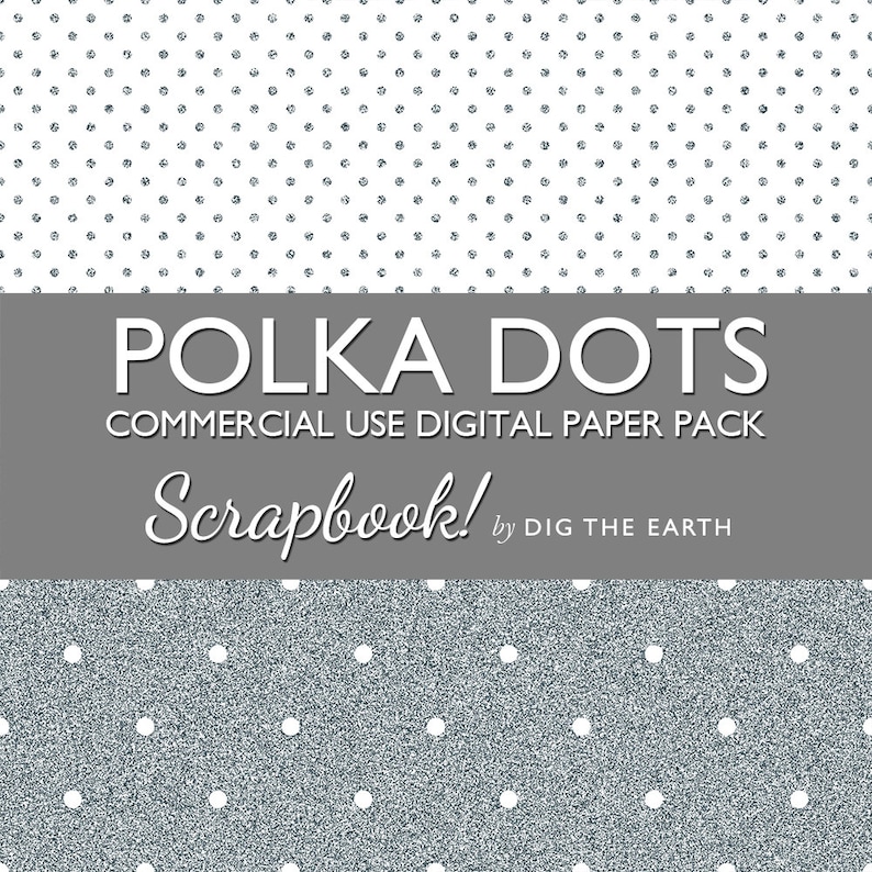 INSTANT DOWNLOAD Silver Glitter Polka Dots Digital Paper 12x12 Inch Set ...