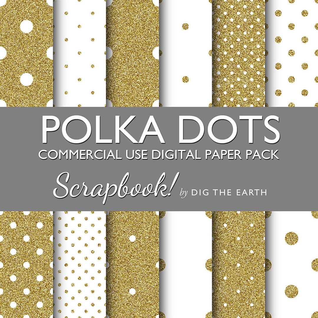 INSTANT DOWNLOAD Gold Glitter Polka Dots Digital Paper 12x12 Inch Set ...