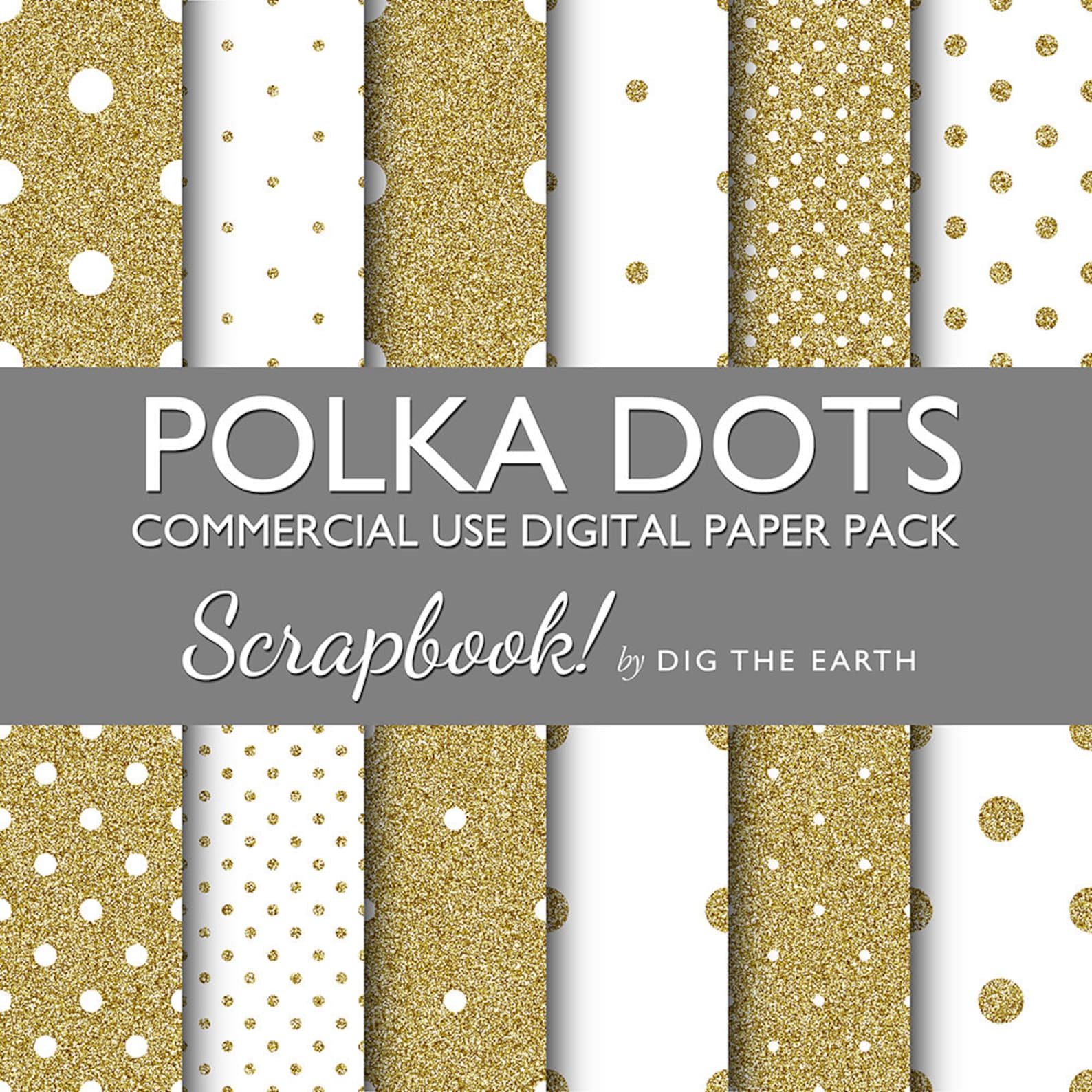 INSTANT DOWNLOAD Gold Glitter Polka Dots Digital Paper 12x12 Inch Set ...