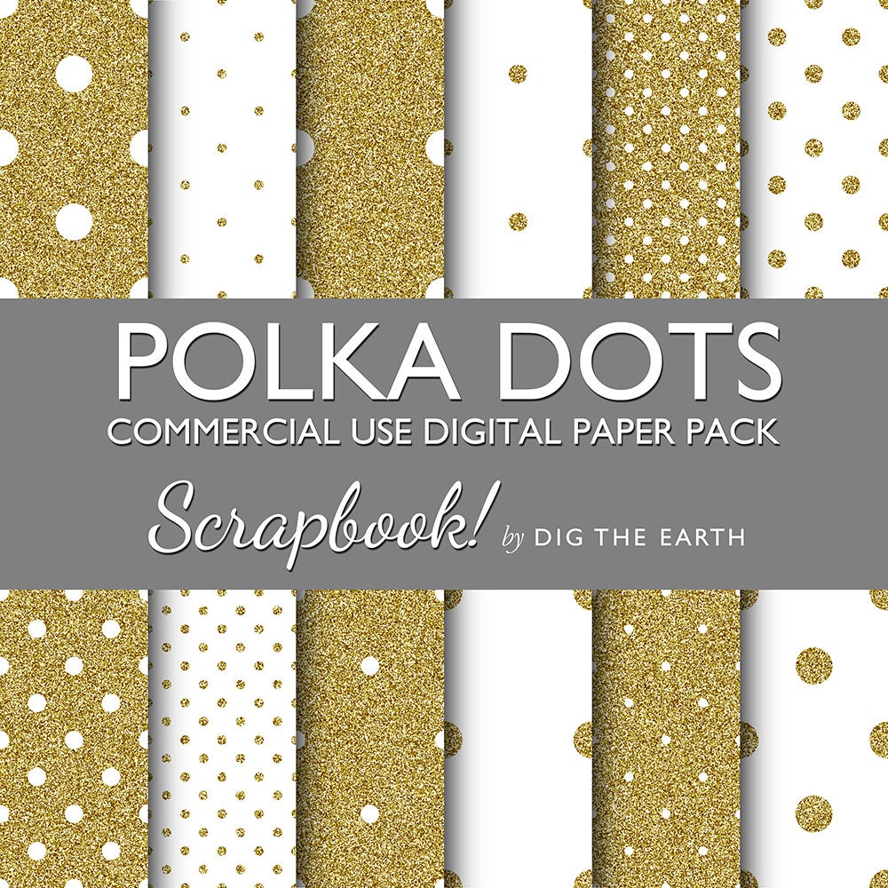INSTANT DOWNLOAD Gold Glitter Polka Dots Digital Paper 12x12 Inch Set ...