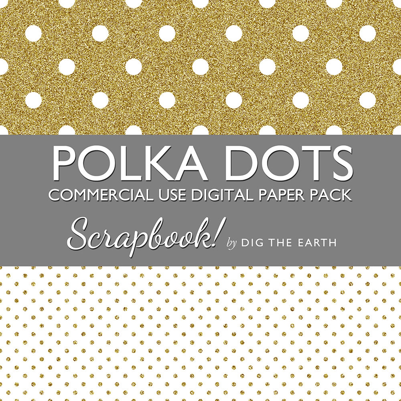 INSTANT DOWNLOAD Gold Glitter Polka Dots Digital Paper 12x12 Inch Set ...