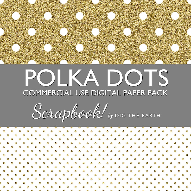 INSTANT DOWNLOAD Gold Glitter Polka Dots Digital Paper 12x12 Inch Set ...