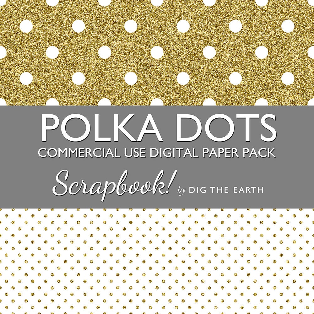 INSTANT DOWNLOAD Gold Glitter Polka Dots Digital Paper 12x12 Inch Set ...