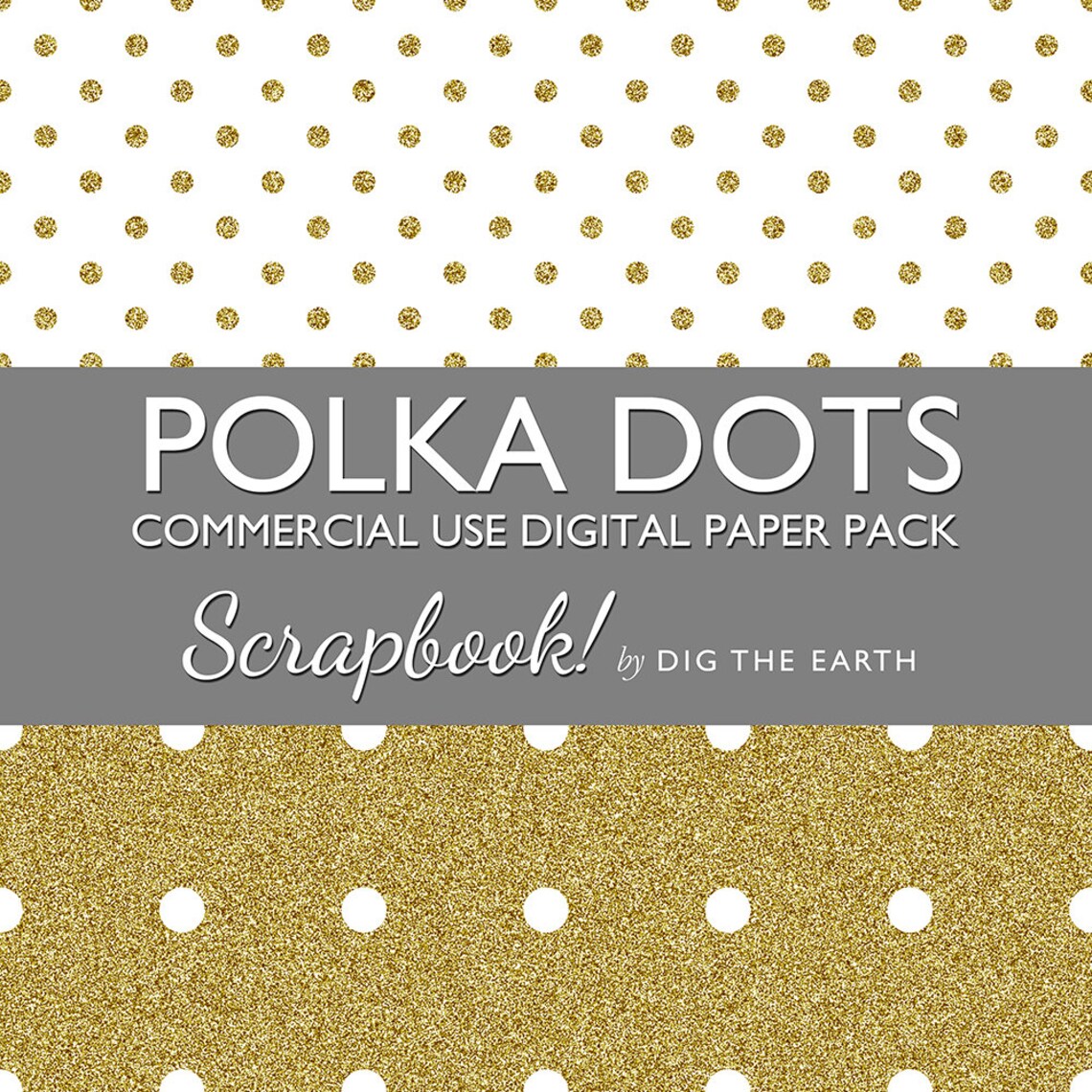 INSTANT DOWNLOAD Gold Glitter Polka Dots Digital Paper 12x12 Inch Set ...