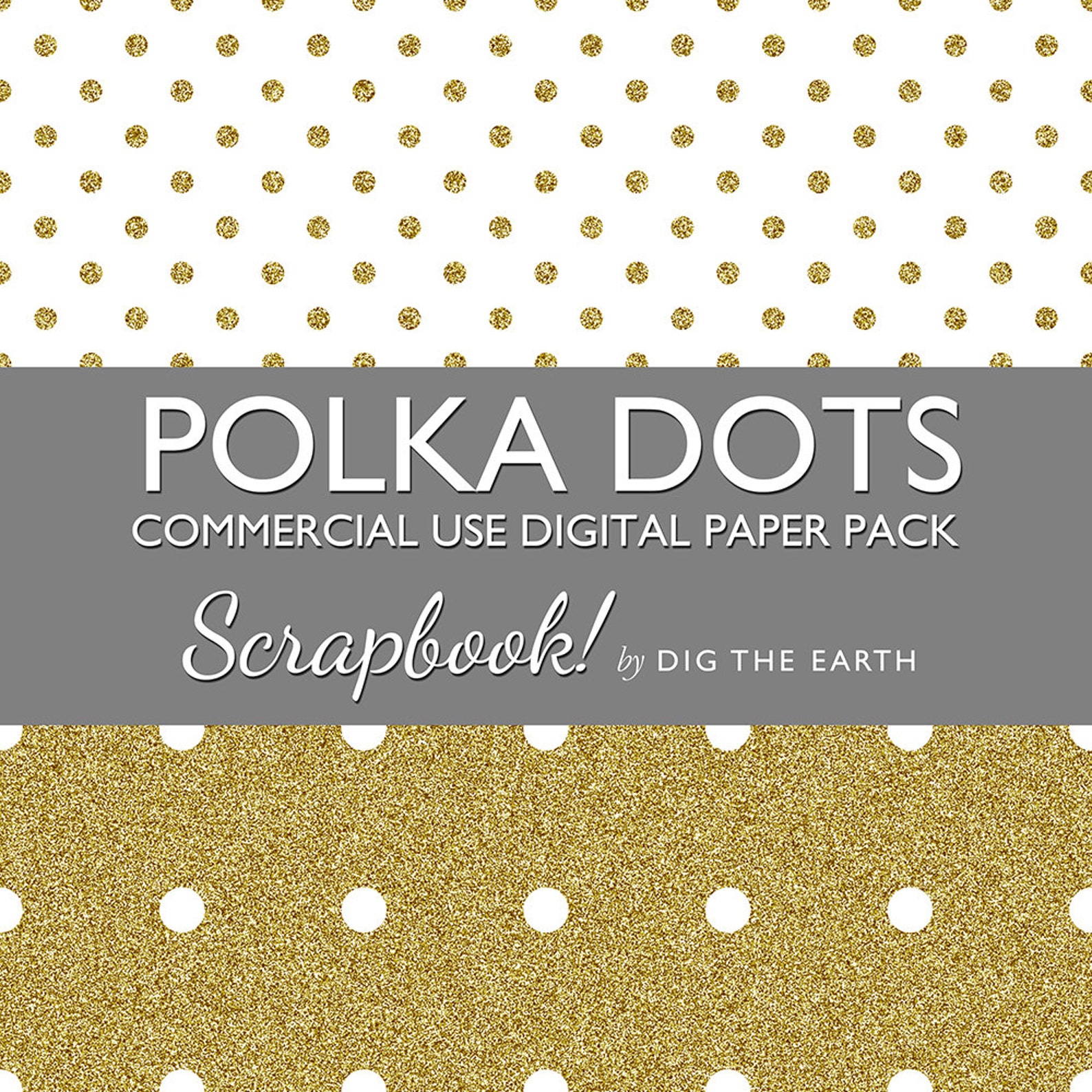 INSTANT DOWNLOAD Gold Glitter Polka Dots Digital Paper 12x12 Inch Set ...