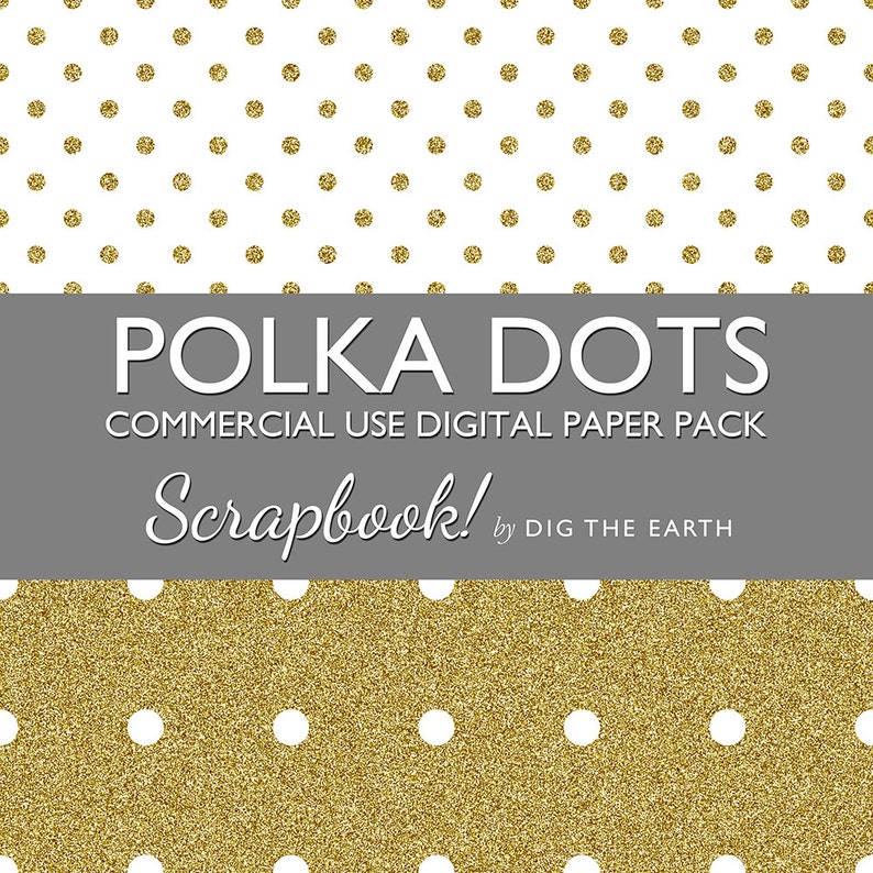 INSTANT DOWNLOAD Gold Glitter Polka Dots Digital Paper 12x12 Inch Set ...