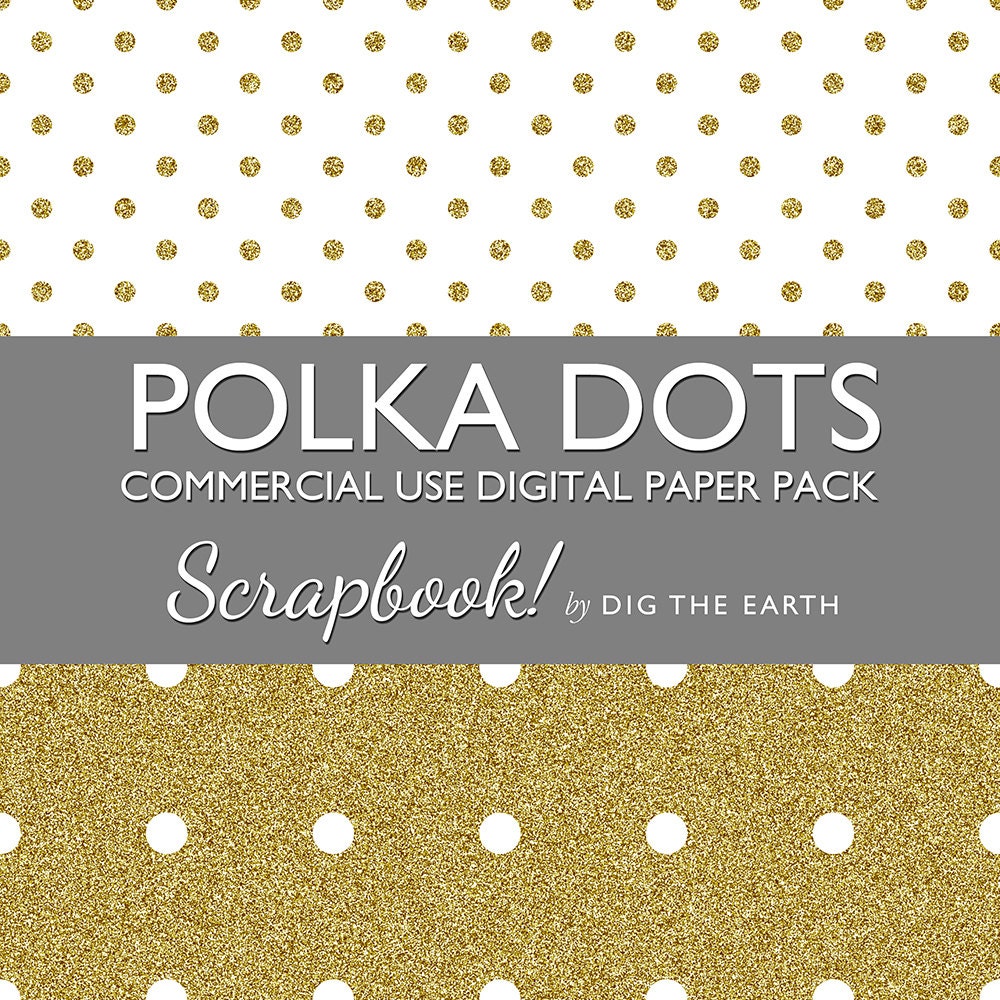 Gold Glitter Polka Dot Digital Paper Set: 12x12 (commercial Use ...