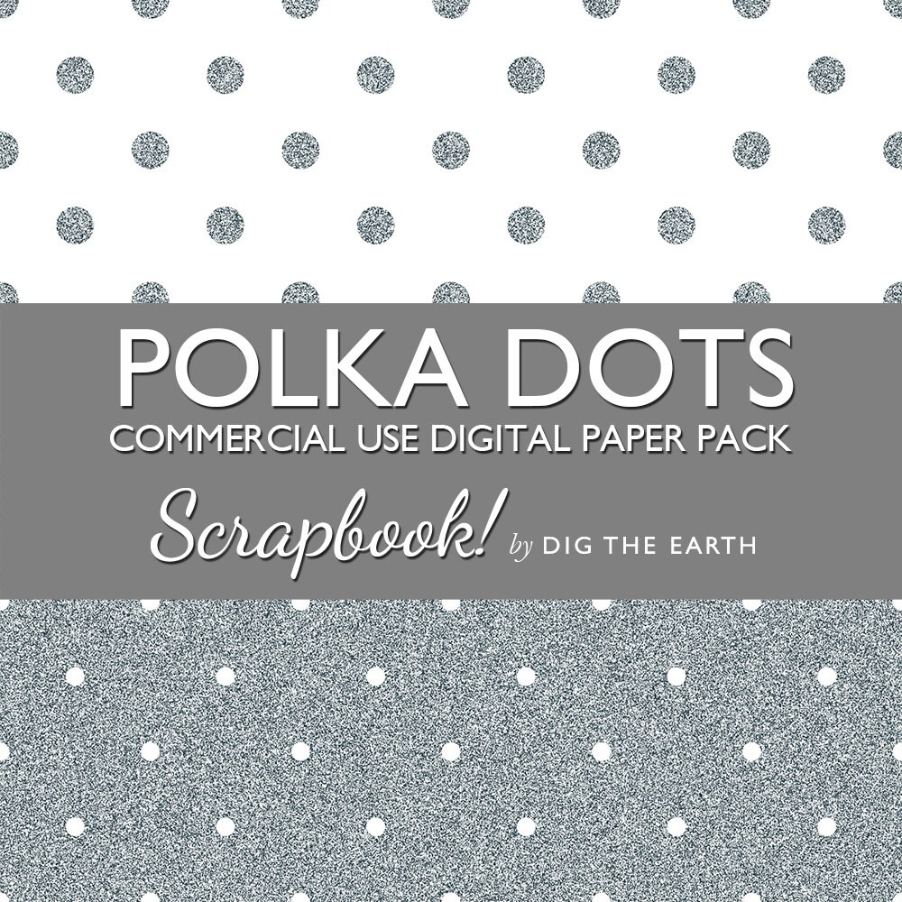 INSTANT DOWNLOAD Silver Glitter Polka Dots Digital Paper 12x12 Inch Set ...