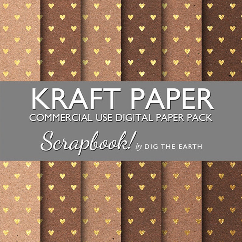 INSTANT DOWNLOAD Kraft Paper With Gold Hearts Digital Collage Sheets ...