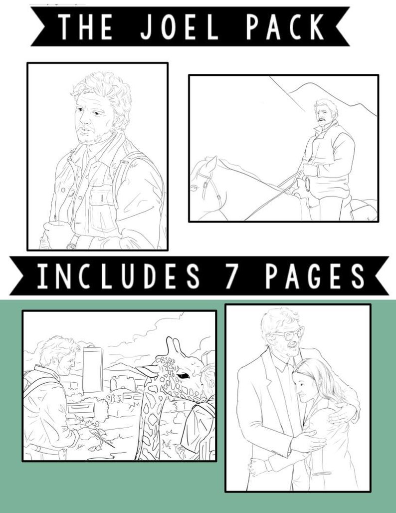 Printable or Digital Pedro Pascal Coloring Pages - TLOU Joel Pack ...