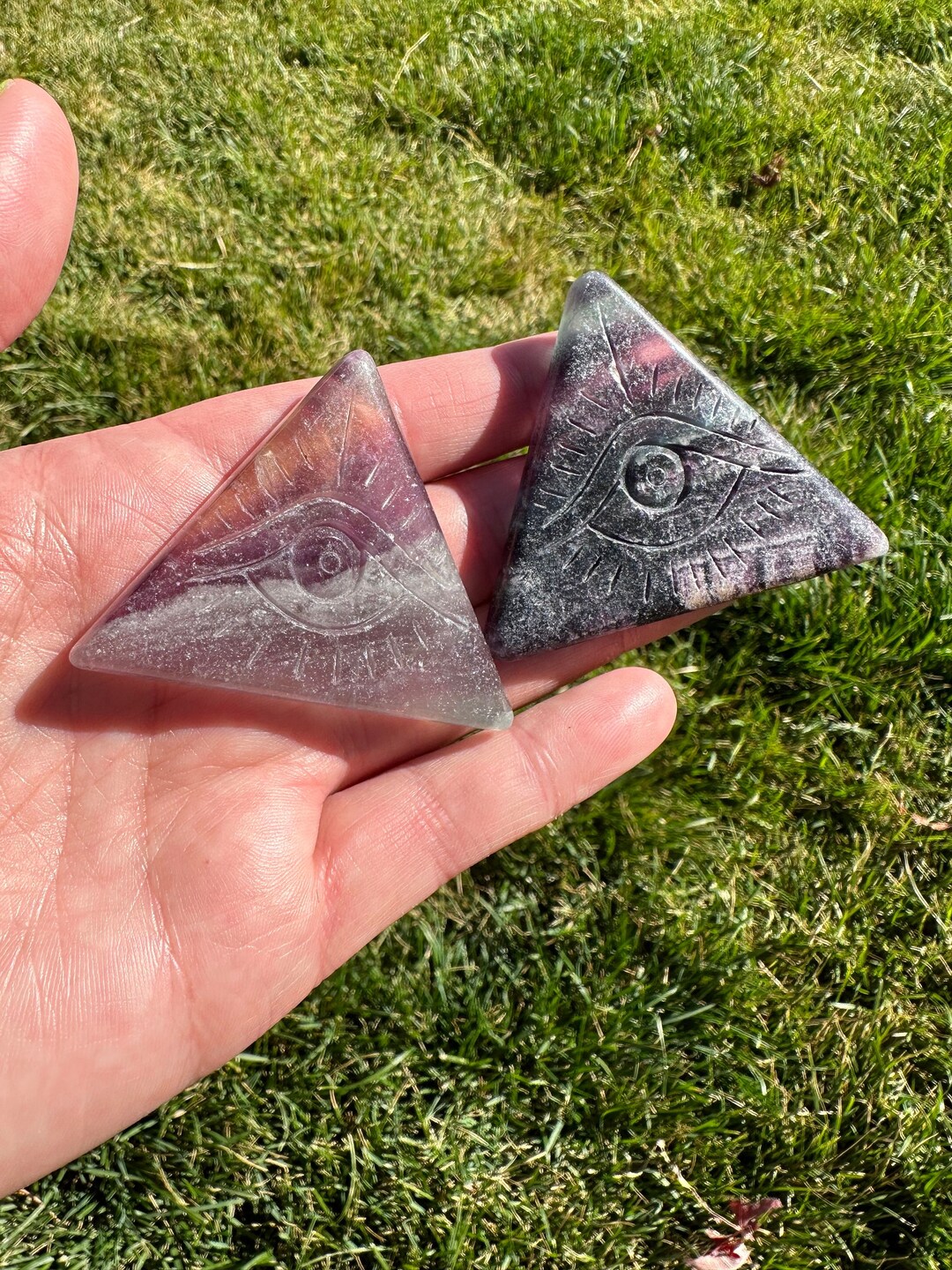 Fluorite Triangle Evil Eye Carving - Etsy