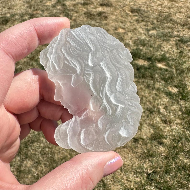 Satin Spar Selenite Medusa Head Carving - Etsy
