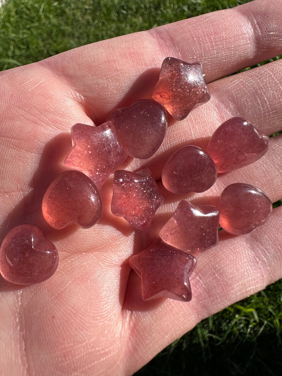 Mini Strawberry Quartz Hearts and Stars Charms Carvings - Etsy