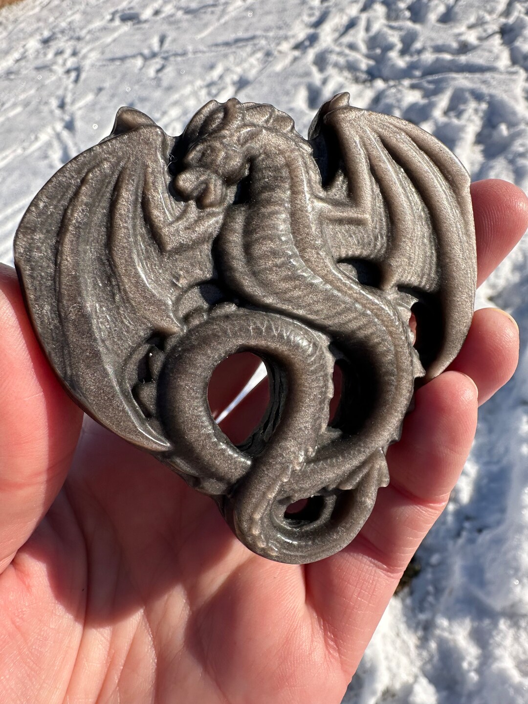 Large Crystal Medallion Dragon Carvings — Silver, Gold Obsidian ...