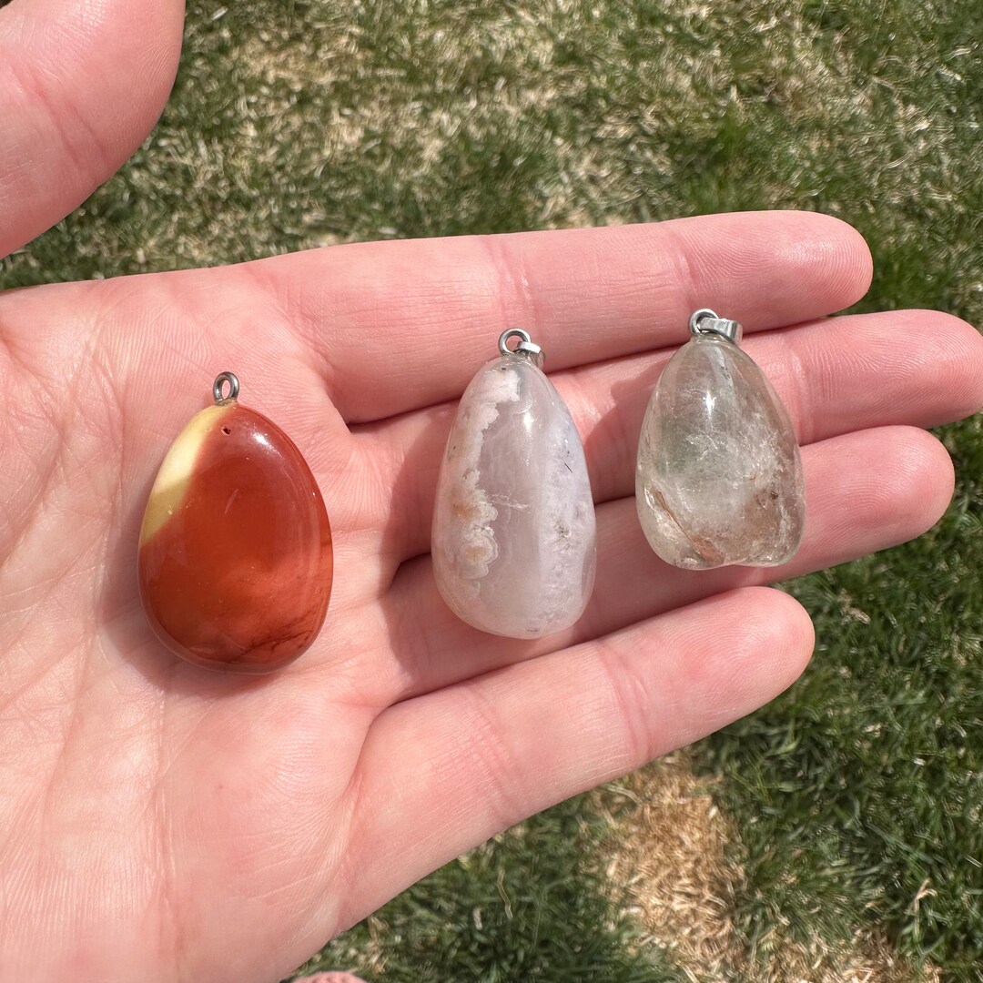 Crystal Tumble Pendants, Green Amethyst, Mookaite, Flower Agate - Etsy