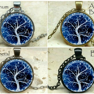 Blue Curly Tree Art Pendant, Winter Tree Necklace, Blue Curly Tree ...