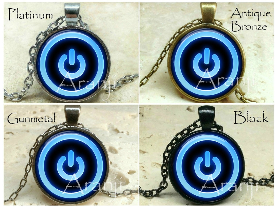 Power Button Pendant Blue Power Button Necklace Start Button - Etsy