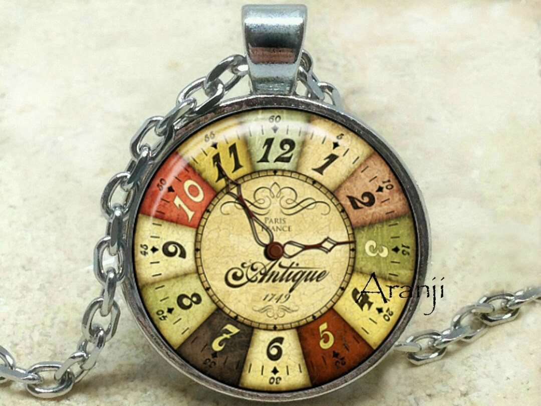 Vintage Clock Art Pendant, Clock Necklace, Clock Jewelry, Clock Art ...