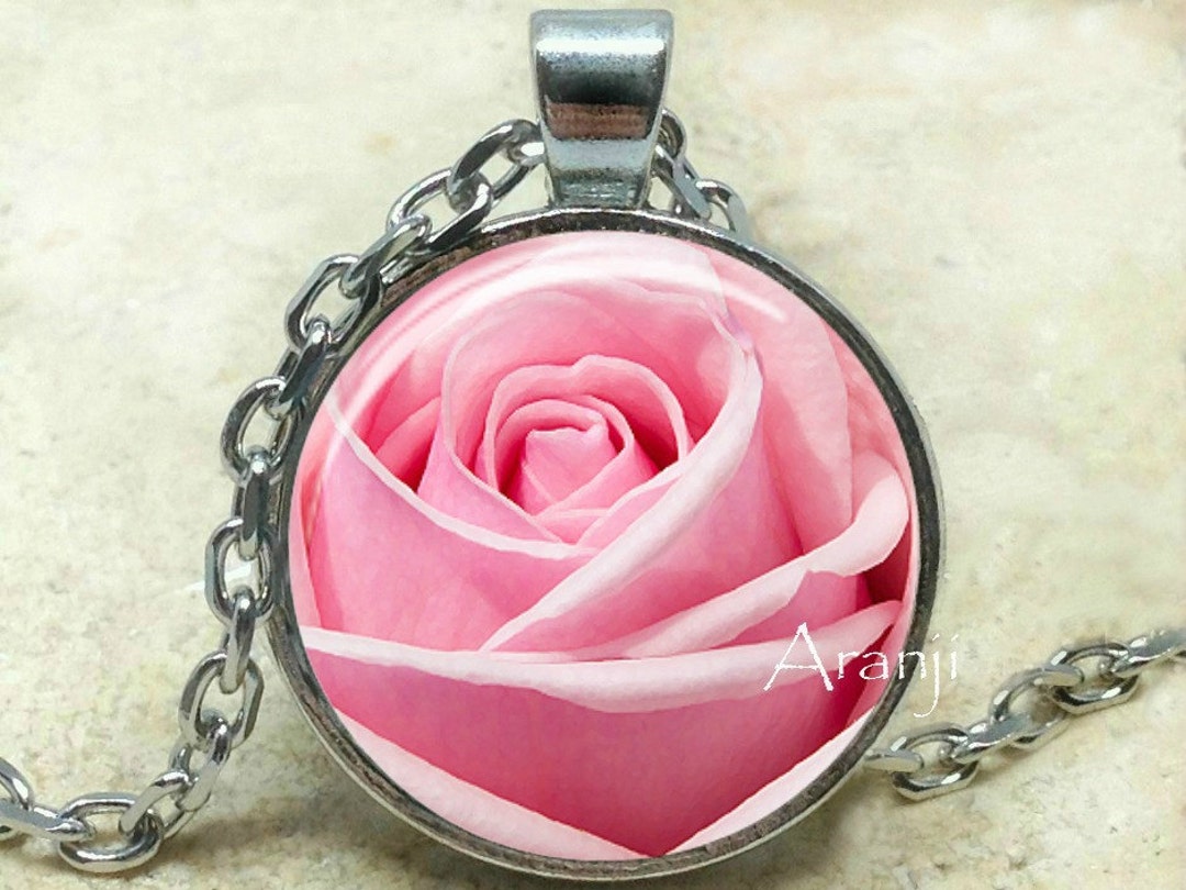 Pink Rose Necklace, Pink Rose Pendant, Light Pink Rose, Pink Rose ...