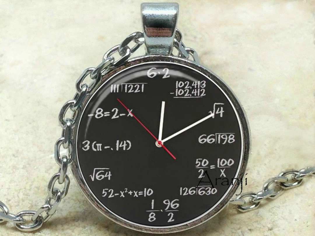Math Clock Art Pendant, Math Clock Necklace, Clock Jewelry, Clock Art ...