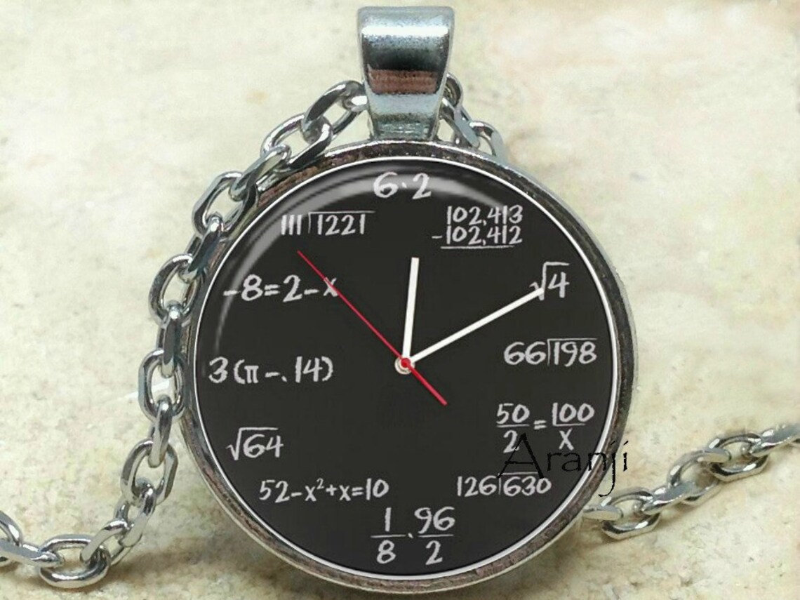 Math Clock Art Pendant, Math Clock Necklace, Clock Jewelry, Clock Art ...