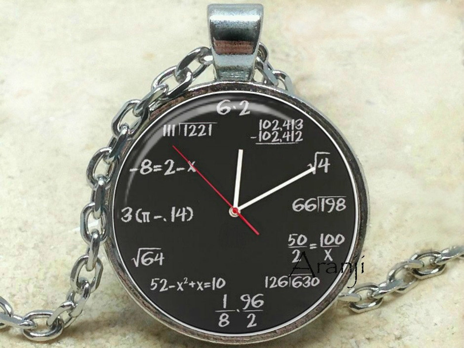 Math clock art pendant math clock necklace clock jewelry | Etsy