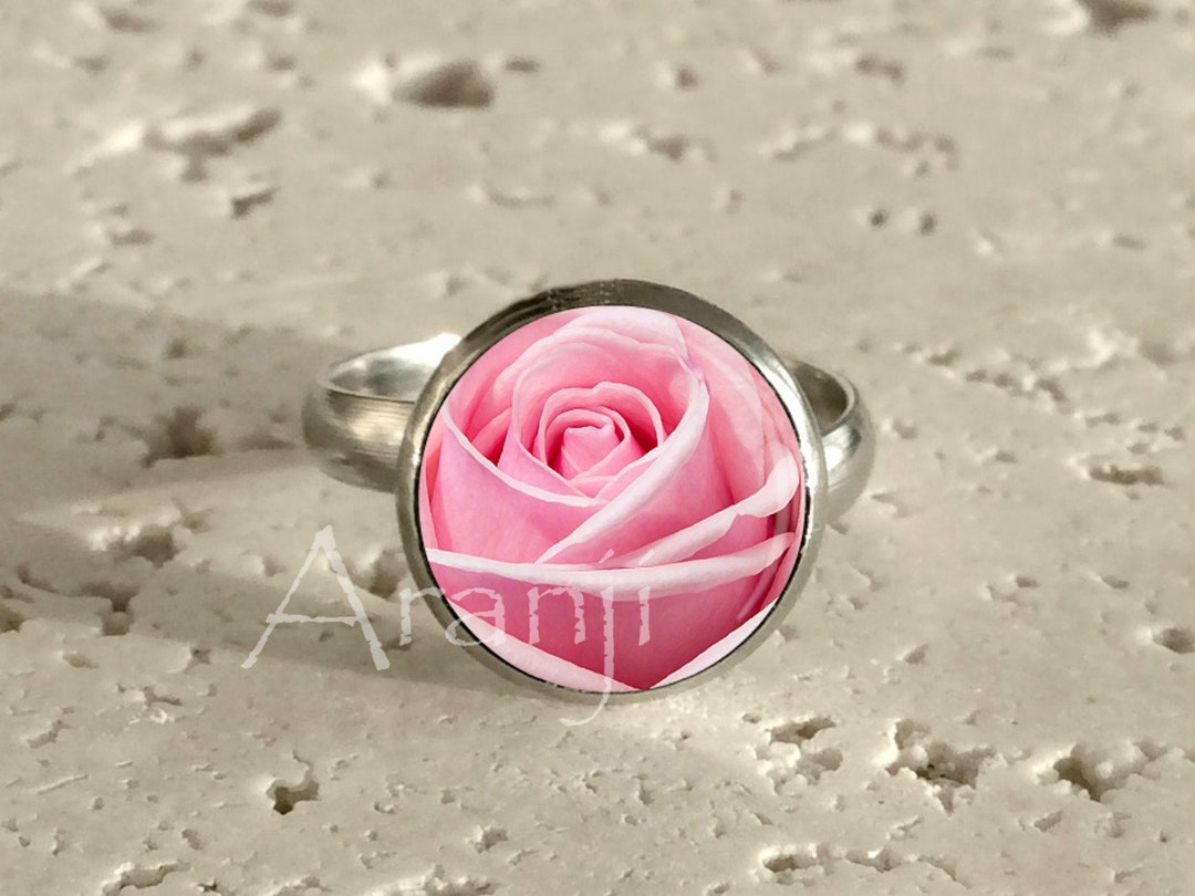 Pink Rose Ring, Light Pink Rose Adjustable Ring, Mom Gift, Pink Flower ...