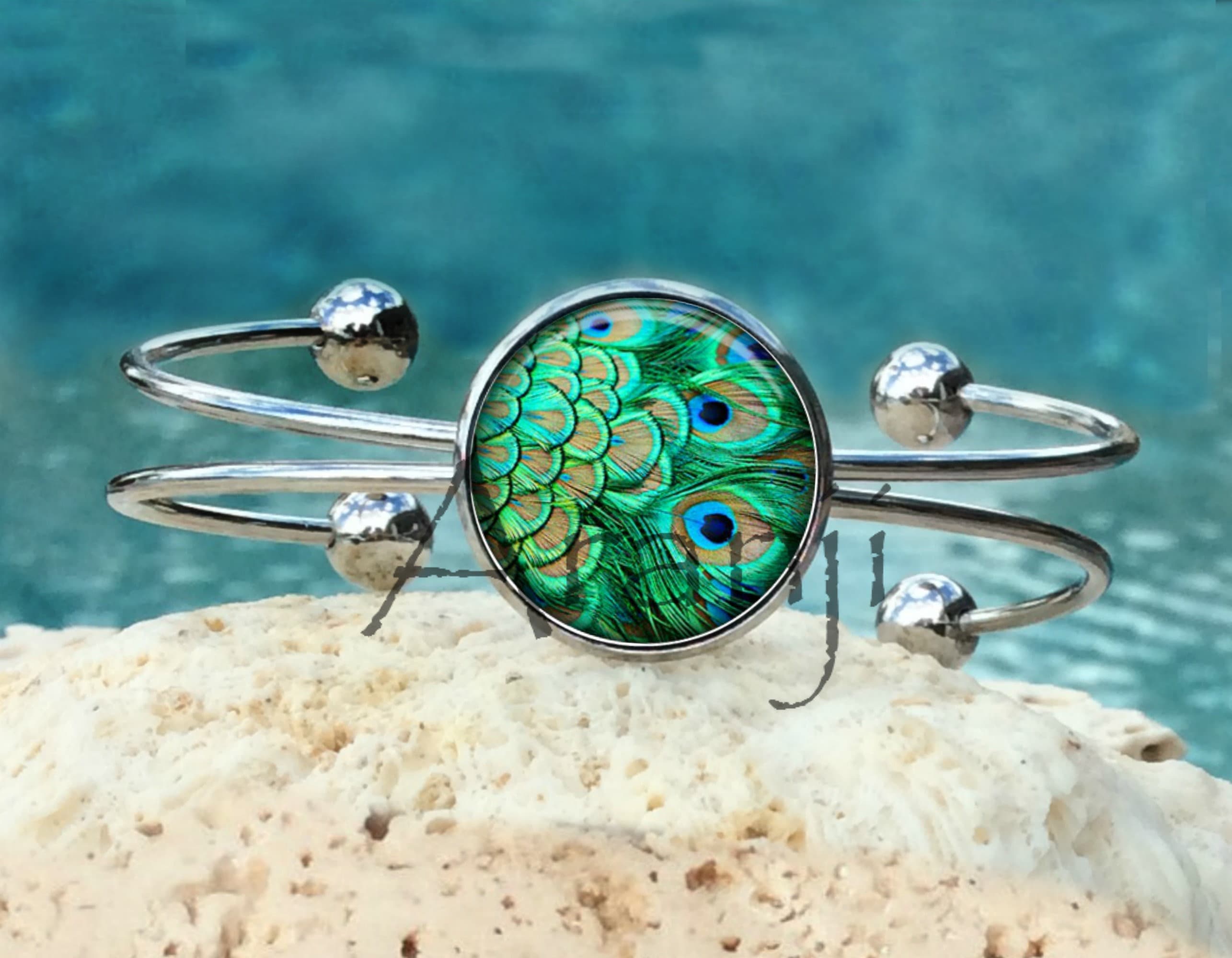 Peacock Bracelet Peacock Feather Bracelet Peacock Bangle | Etsy