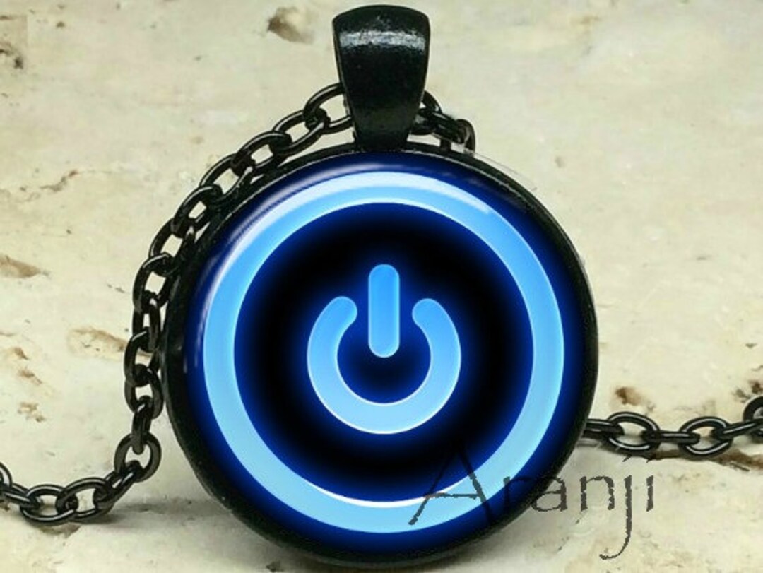 Power Button Pendant, Blue Power Button Necklace, Start Button Jewelry ...
