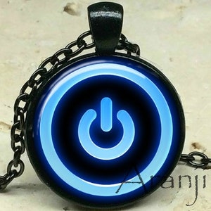 Power Button Pendant, Blue Power Button Necklace, Start Button Jewelry ...