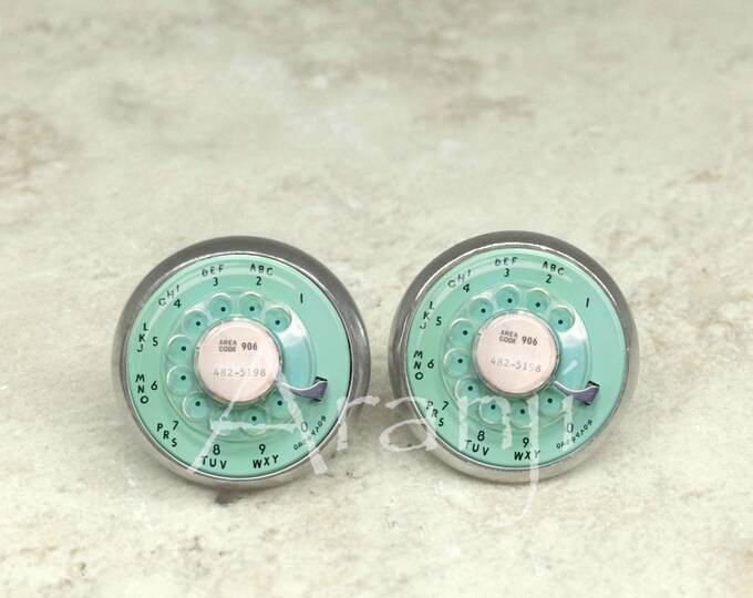 Blue Vintage Rotary Phone Earrings, Phone Earrings, Blue Phone Earrings ...