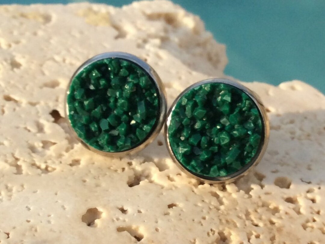 Northwoods Dark Green Druzy Earrings, Green Druzy Earrings, Druzy Stud ...
