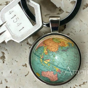 Vintage Globe Keychain, Key Chain, Key Ring, Key Fob, Globe Key Chain ...