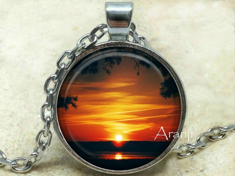 Sunset Art Pendant, Sunset Necklace, Sunset Jewelry, Sunrise Pendant ...